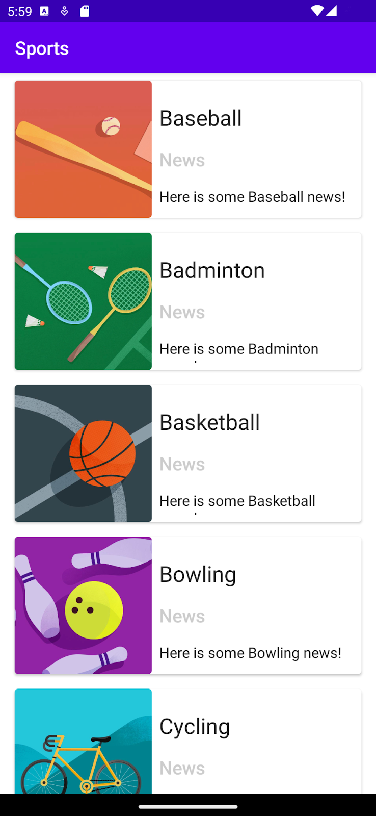 Exercício: criar o app Sports | Android Developers